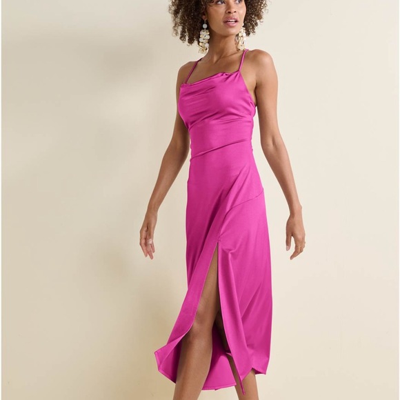 VENUS | Dresses | Venus Pink Satin Midi Dress | Poshmark